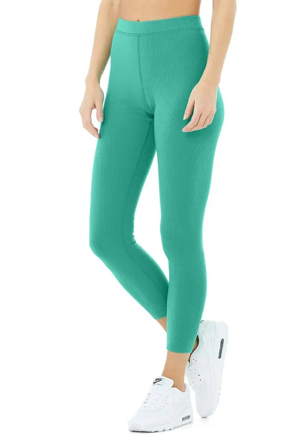 Alo Yoga Ribbed High-Waist 7/8 Blissful Legging In Ocean Teal - 41